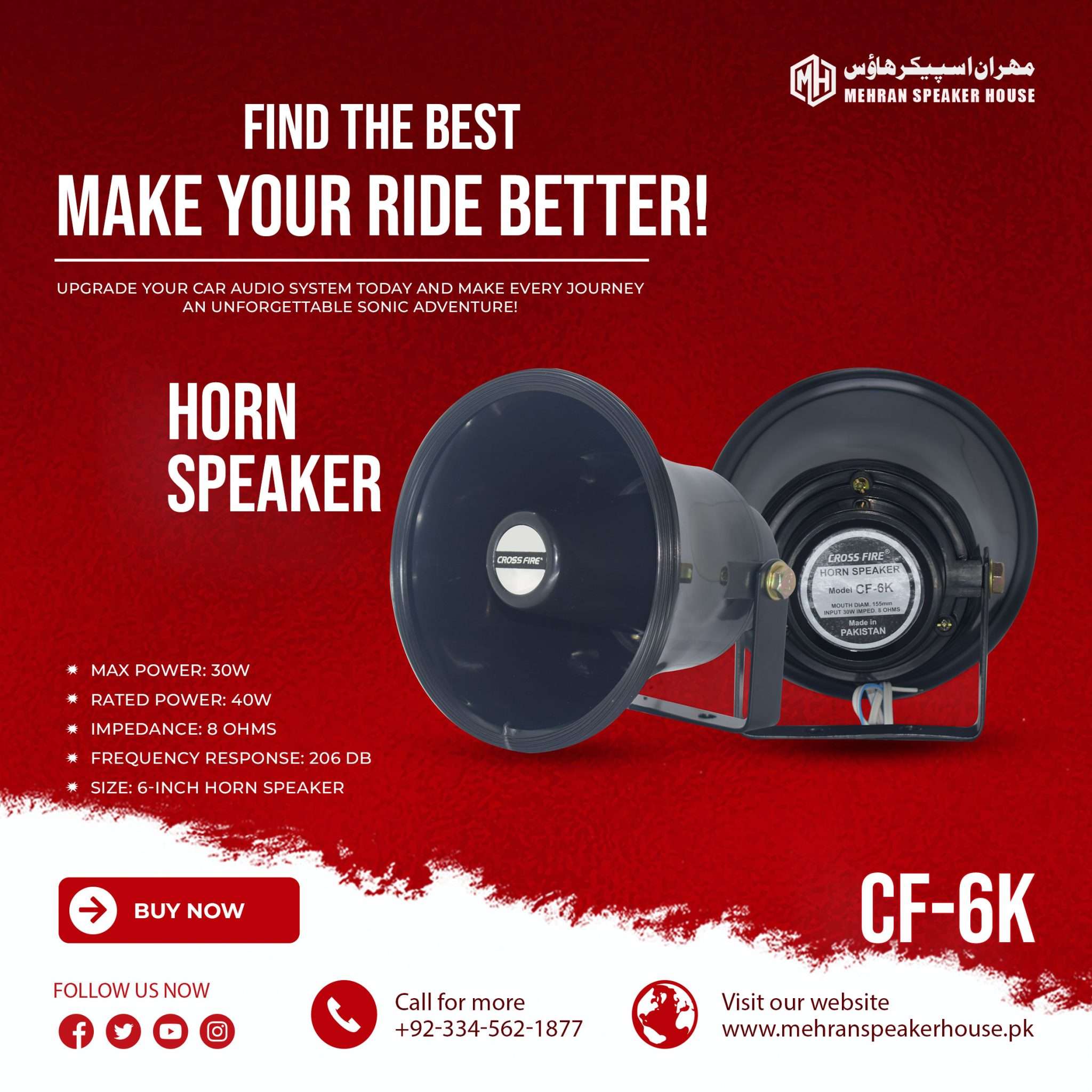 Cross Fire Horn Speaker CF-6K - 6-Inch Horn Speaker - 40W Rated Power ...