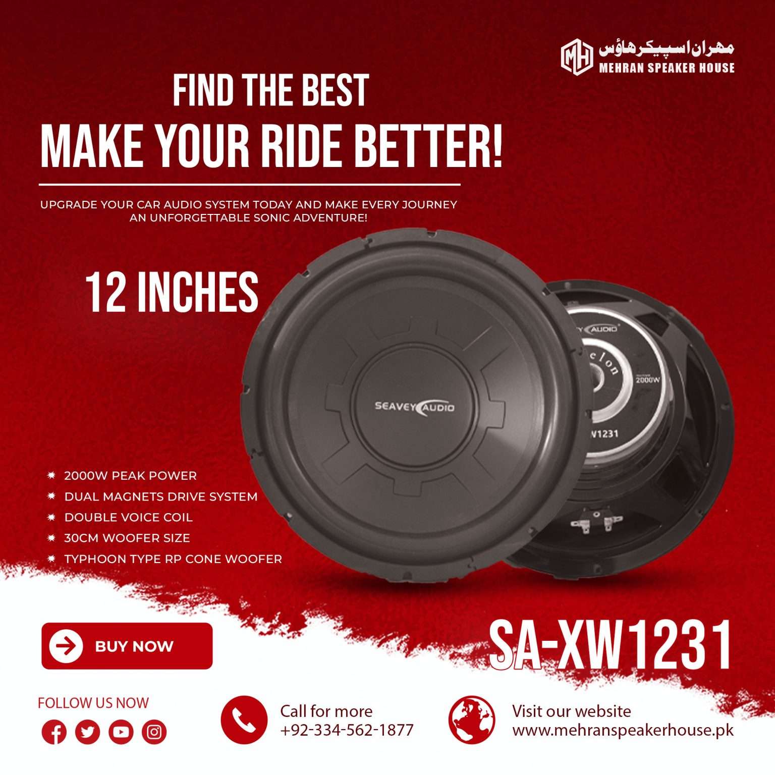 Seavey Audio SA-XW1231 12-Inch Subwoofer - 2000W Peak Power - Dual ...